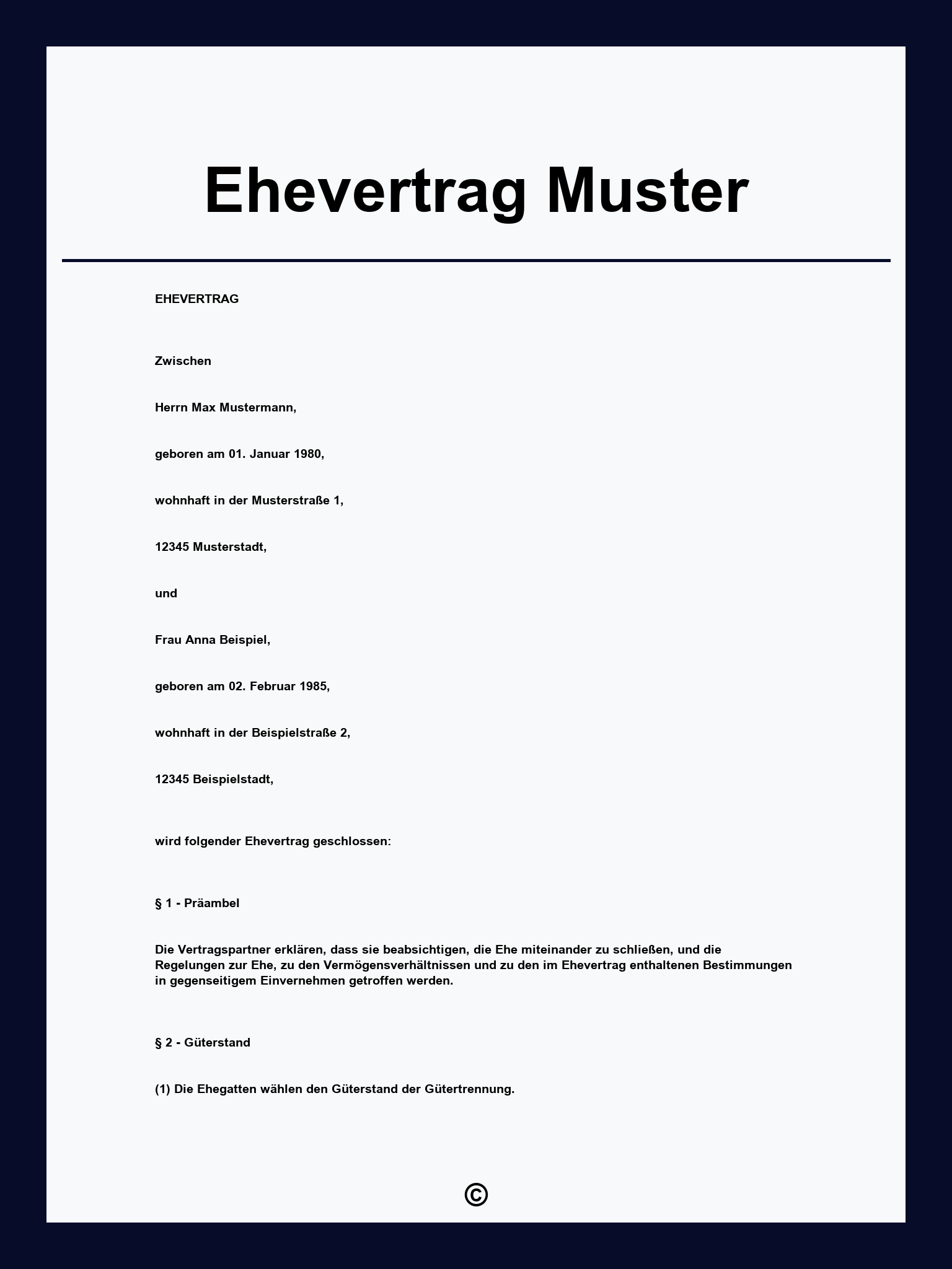 Ehevertrag Muster