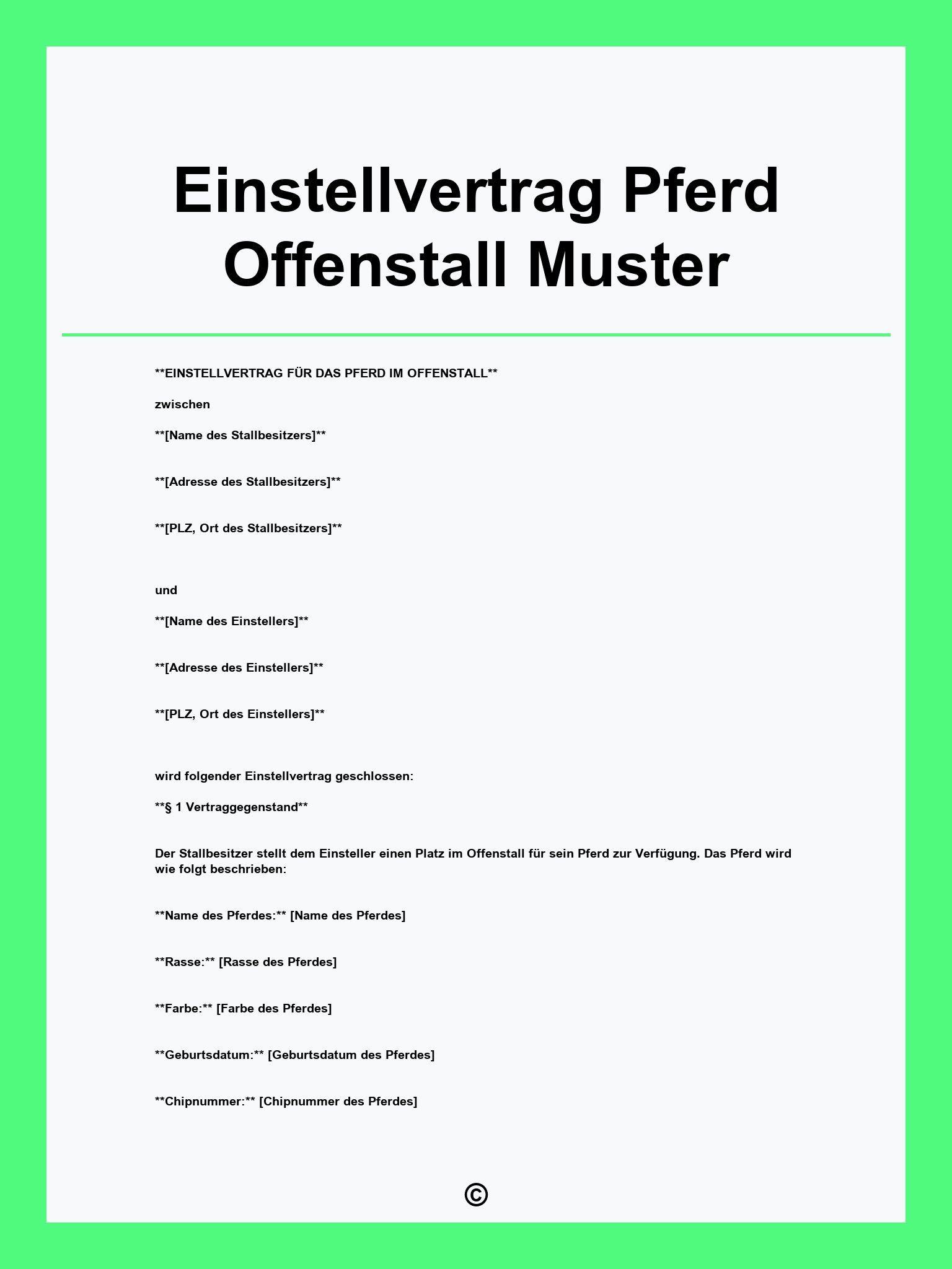 Einstellvertrag Pferd Offenstall Muster