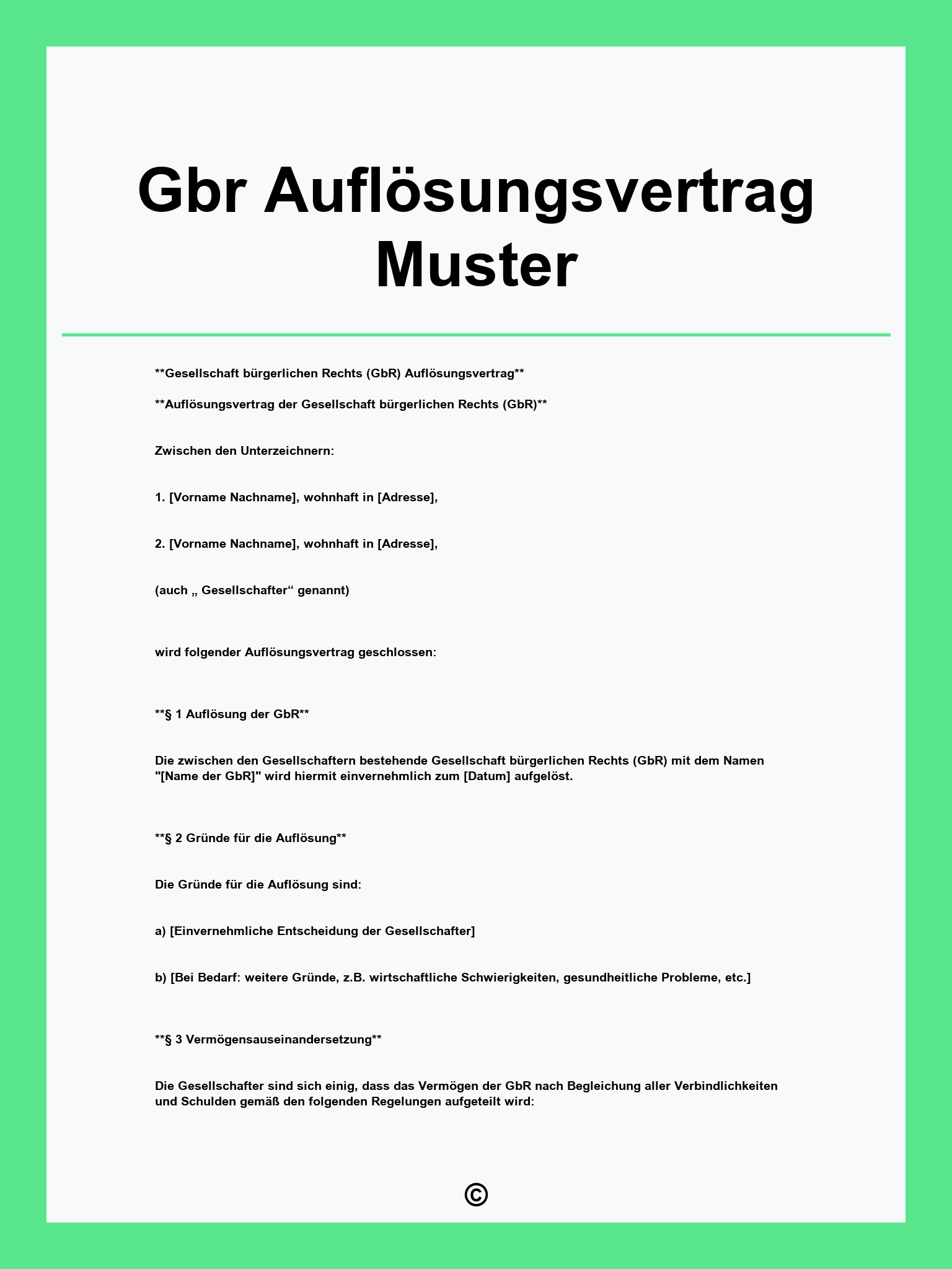 Gbr Auflösungsvertrag Muster