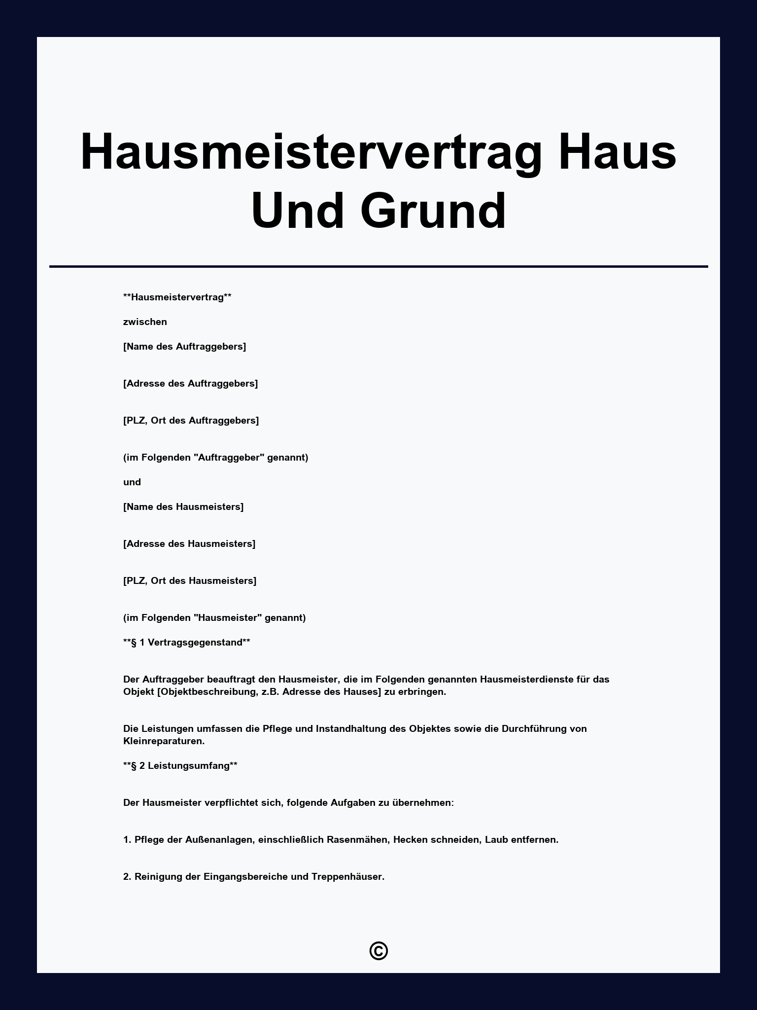 Hausmeistervertrag Haus Und Grund