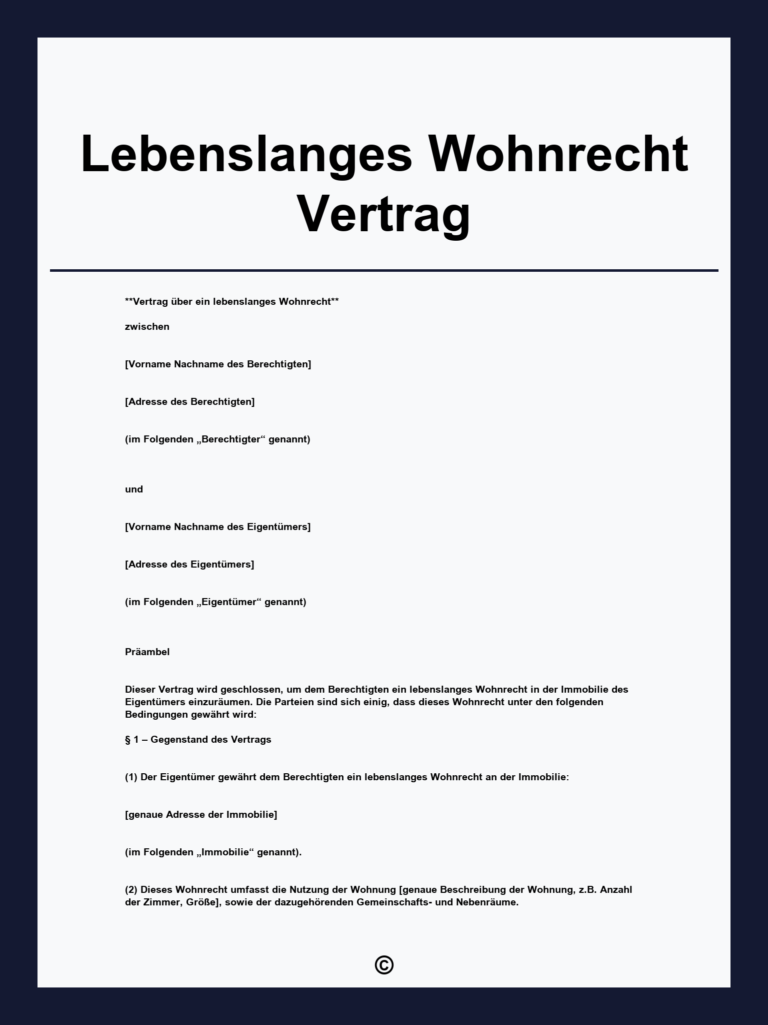 Lebenslanges Wohnrecht Vertrag