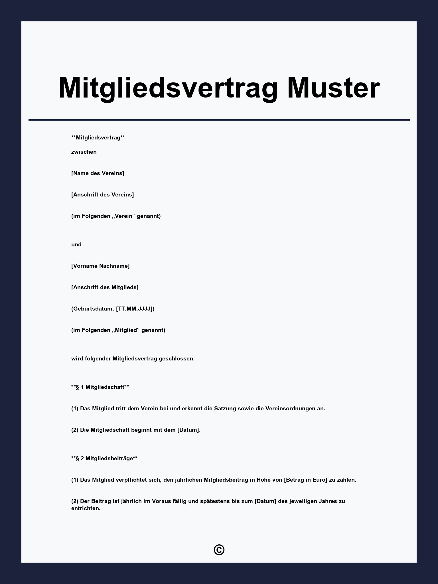 Mitgliedsvertrag Muster