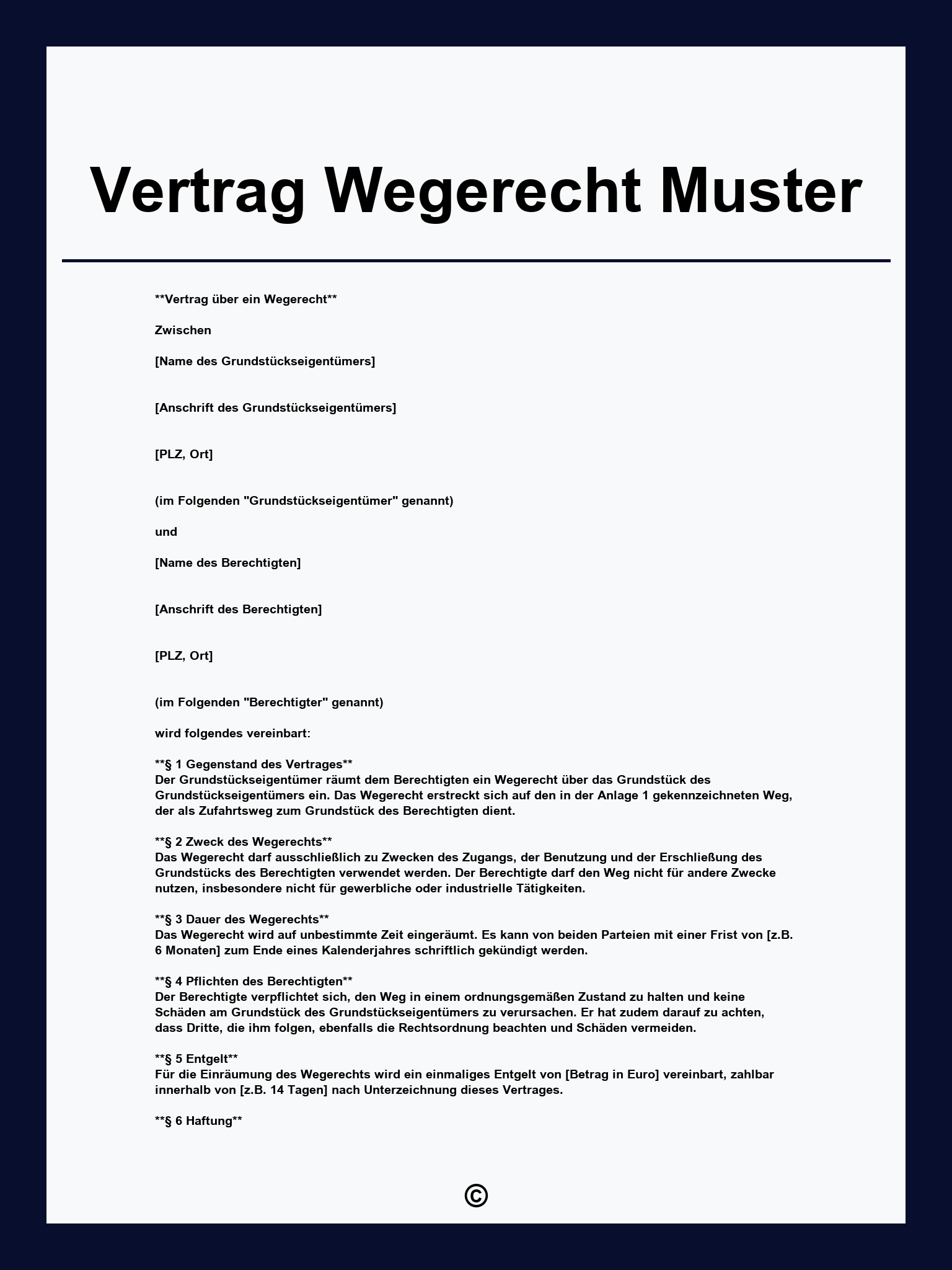 Vertrag Wegerecht Muster