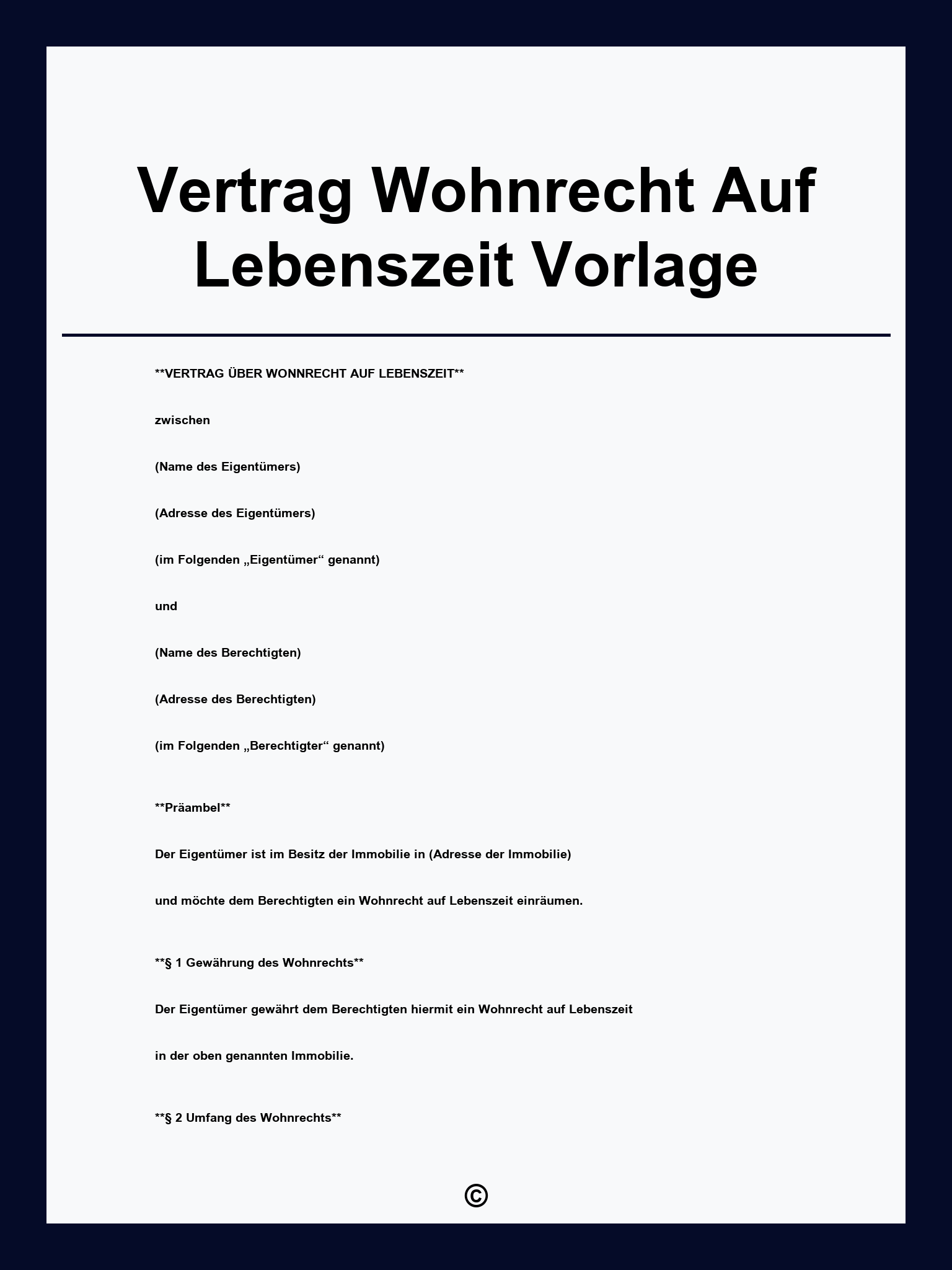 Vertrag Wohnrecht Auf Lebenszeit Vorlage